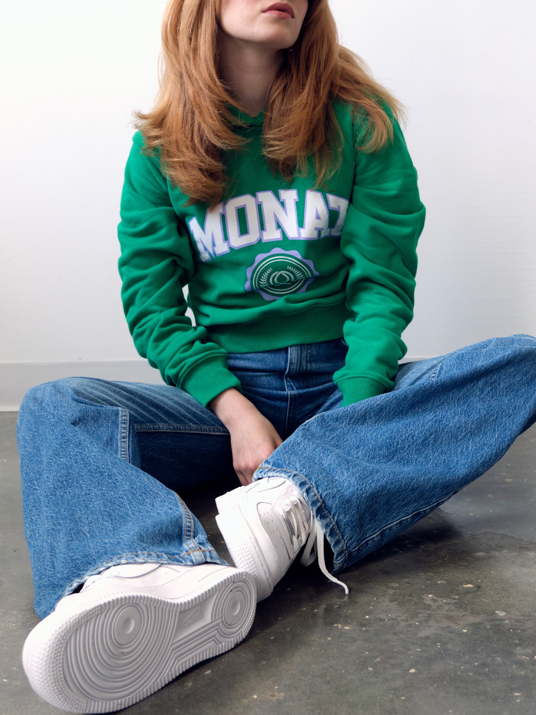 MONAT Oil Drop Cropped Crest Hoodie- Green